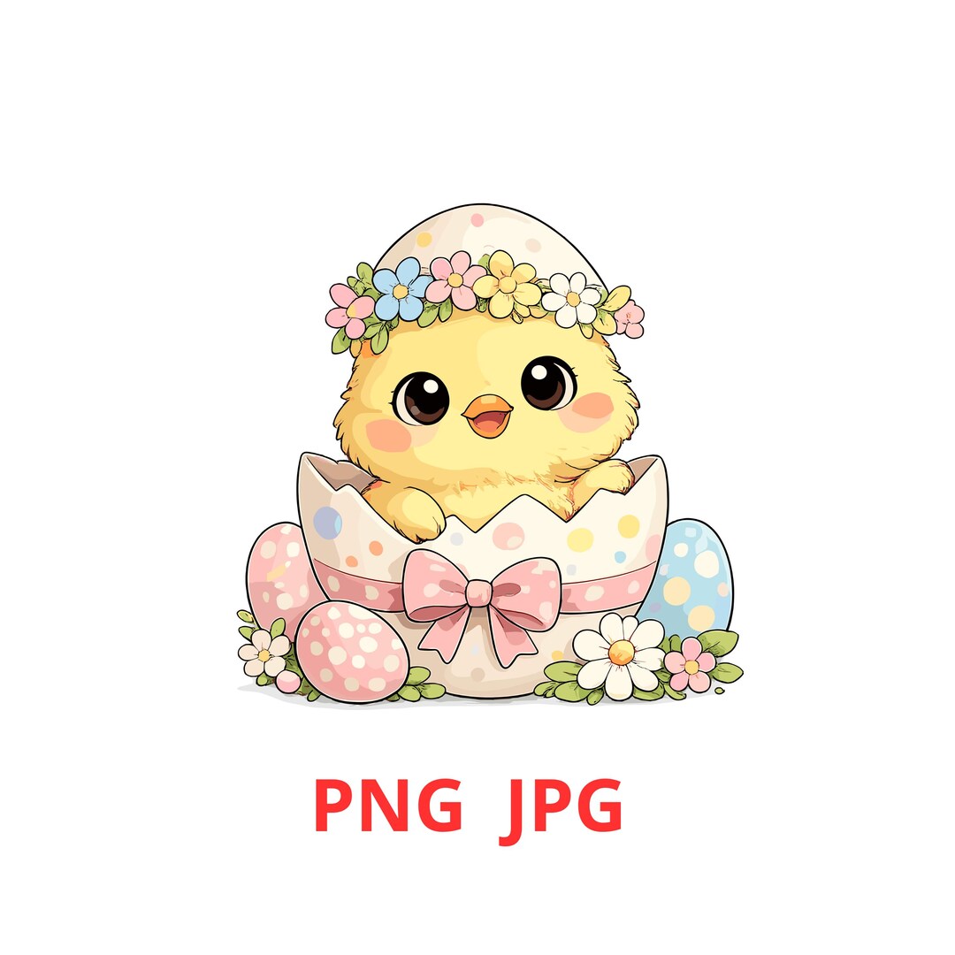 Cute Easter Chick Clipart, Baby Chick in Egg PNG JPG, Spring Easter ...