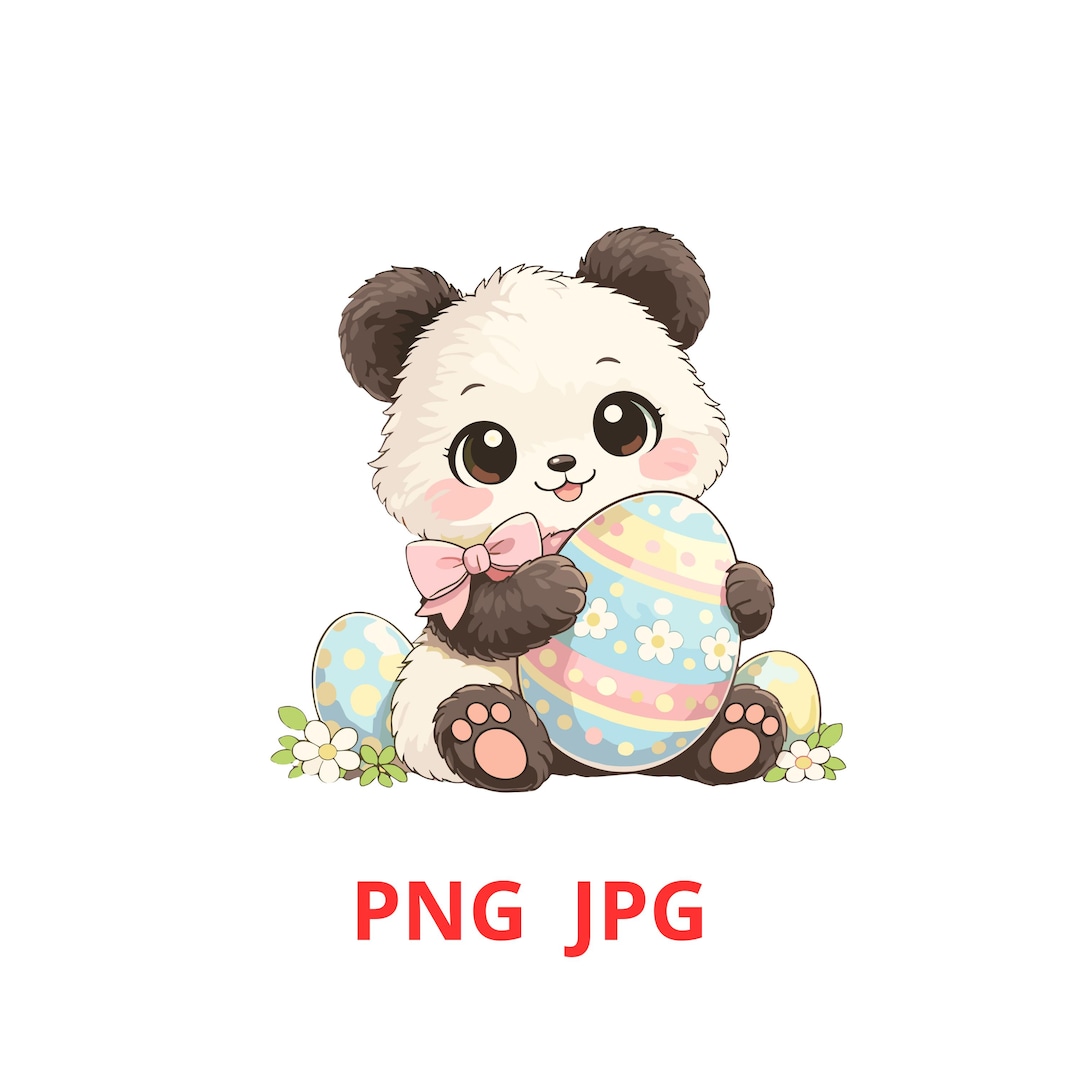 Cute Easter Panda Clipart PNG JPG, Baby Panda With Easter Egg, Spring ...