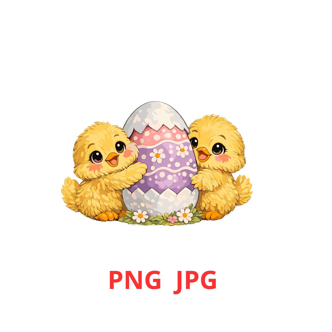 Cute Easter Chick Clipart PNG, Two Baby Chicks With Easter Egg, Spring ...