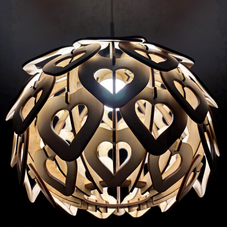 Laser Cut Lamp Shade Svg Dxf Pdf Ai | Wooden Heart Pendant Light Design ...