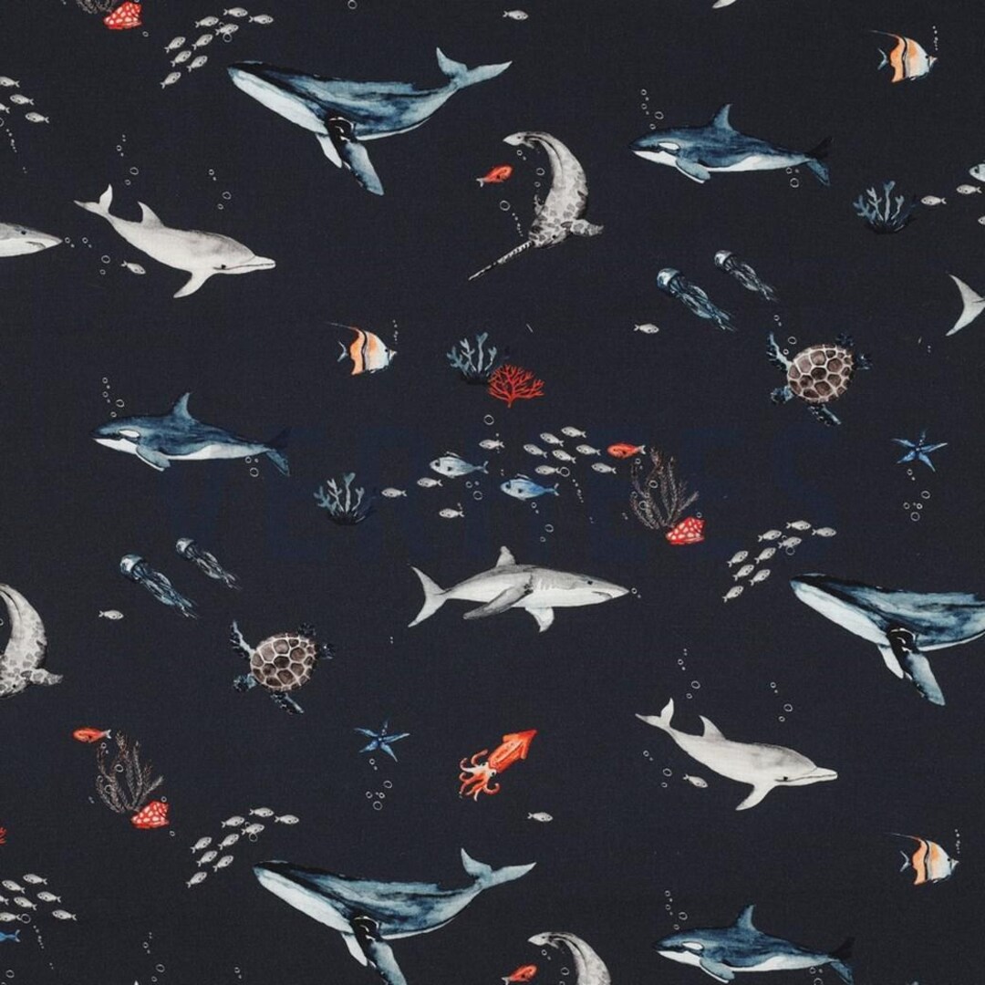 Verhees Textiles - Ocean Animals - Navy (baumwolle Popeline) - Etsy