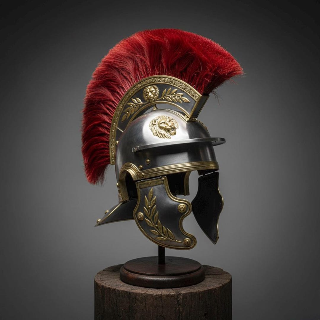 Roman Centurion Helmet: 18 Gauge Steel, Leather Liner & Wooden Stand - Etsy