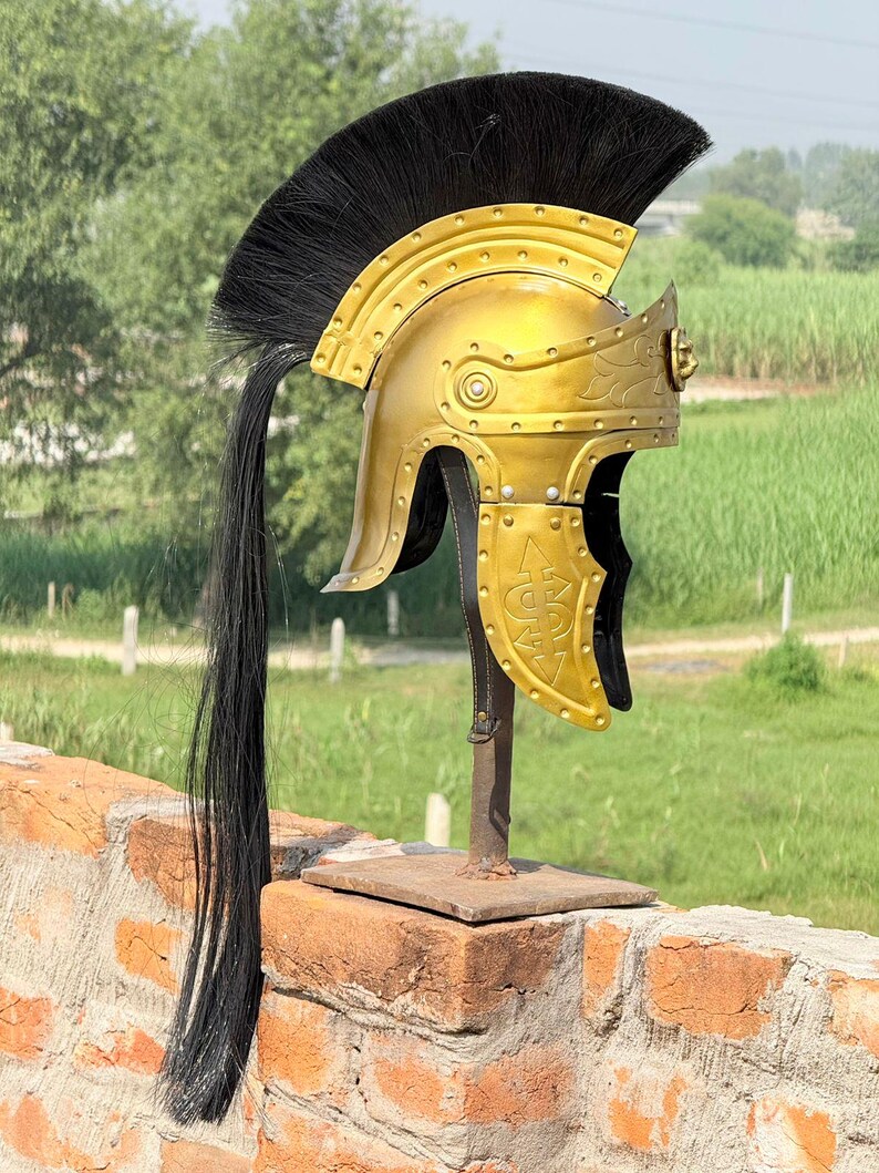Roman Centurion Helmet Replica - Shiny Brass Finish, Black Plume - Etsy