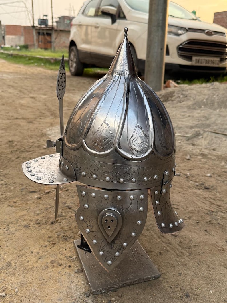 Medieval Steel Helmet With Face Guard | Handmade Knight Helmet for LARP ...