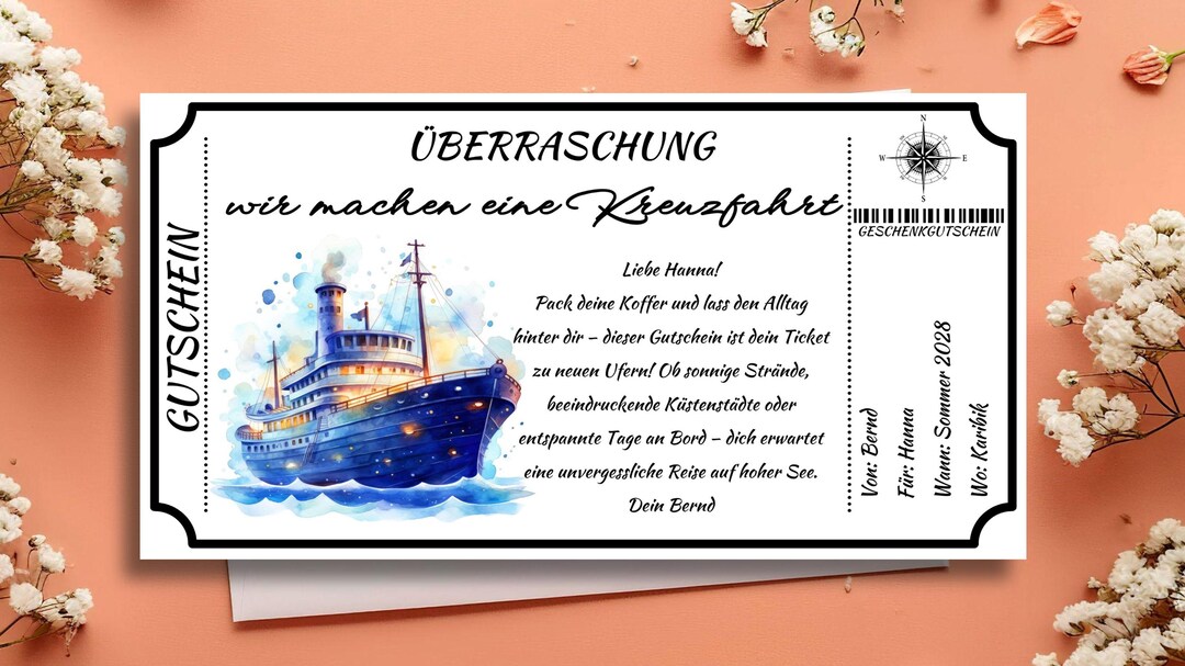 Cruise Voucher | Digital Download | Cruise Voucher Template | Gift for ...