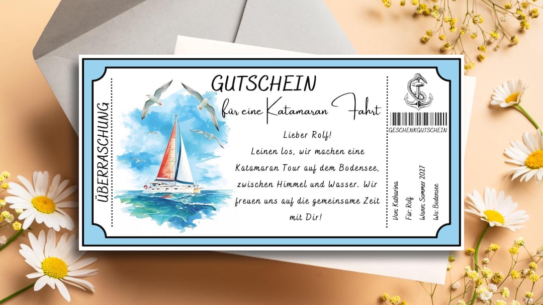Catamaran Cruise Voucher Template | Experience Gift | Digital Voucher ...