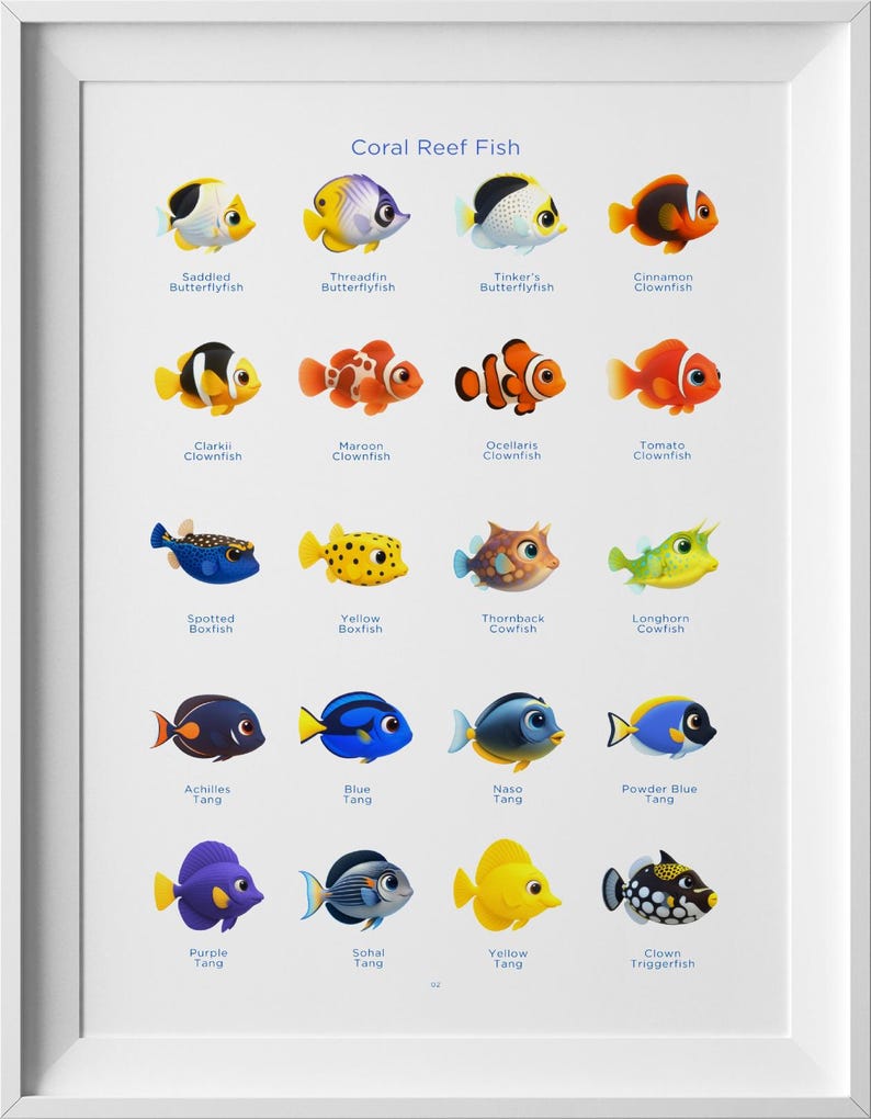 Coral Reef Fish Poster Set: Educational Marine Life Art for Kids ...