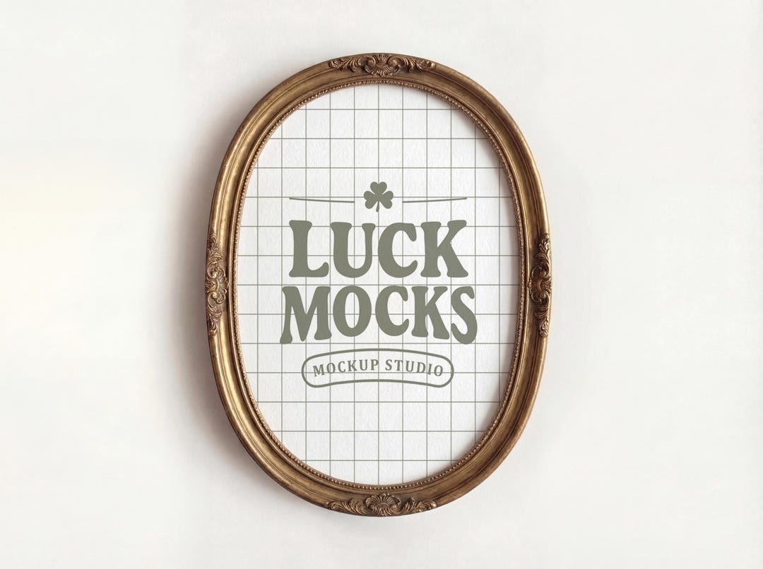 Oval Vertical Vintage Wood Frame Mockup | Antique Gold Wall Art| PSD ...