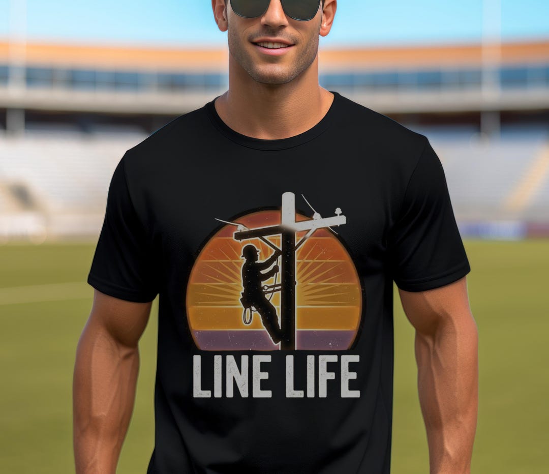 Retro Lineman Shirt, Line Life Sunset Graphic, Utility Worker Gift ...