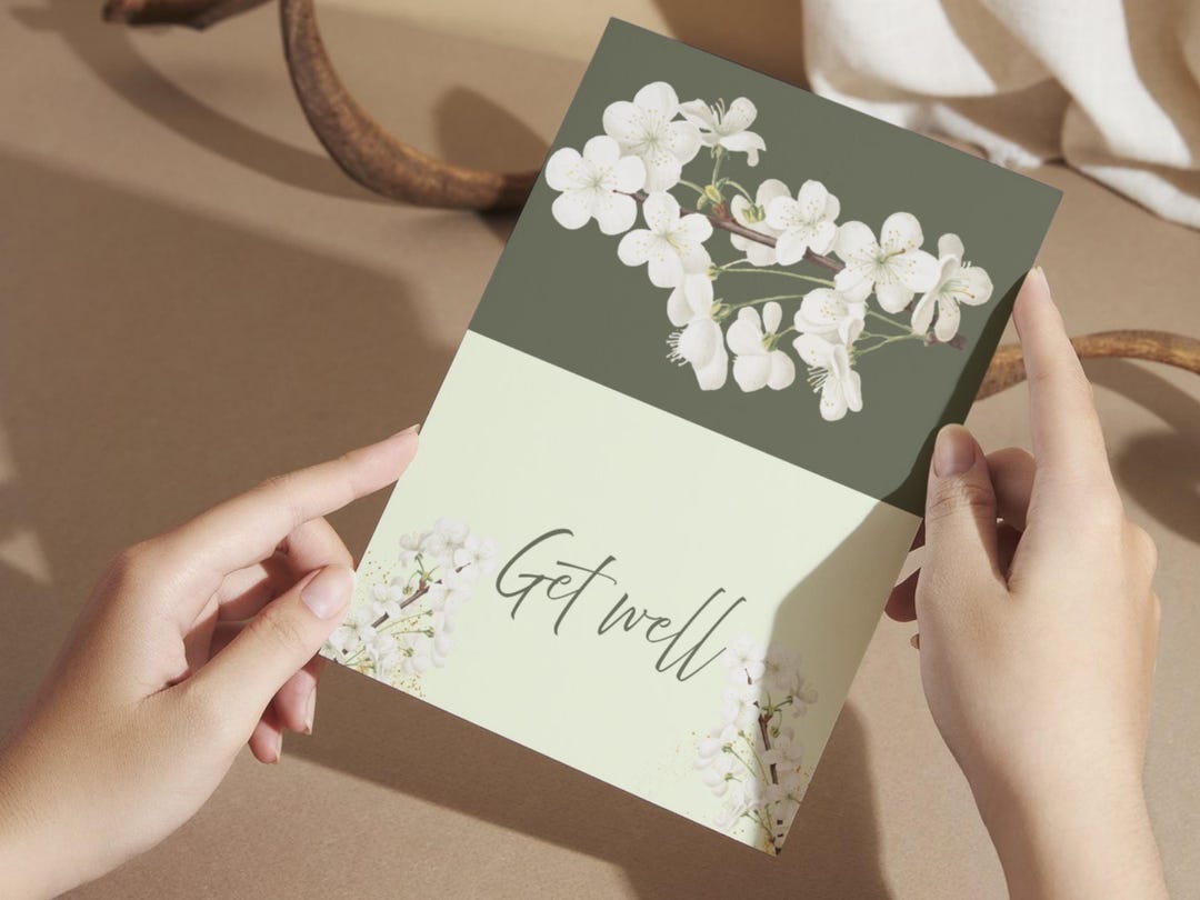 Green Floral Well Card, Modern Foldable Design, Editable Printable ...