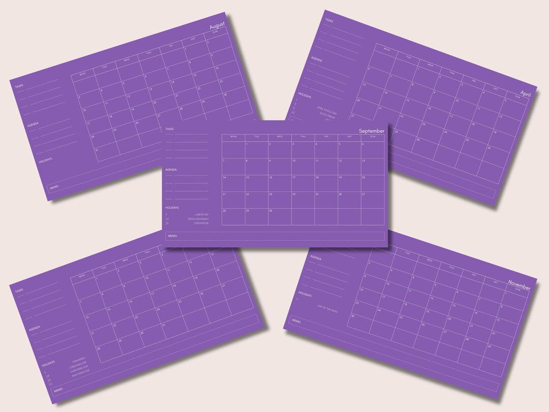 2026 Monthly Calendar, Purple Minimalist Planner, Monday Start, Digital ...