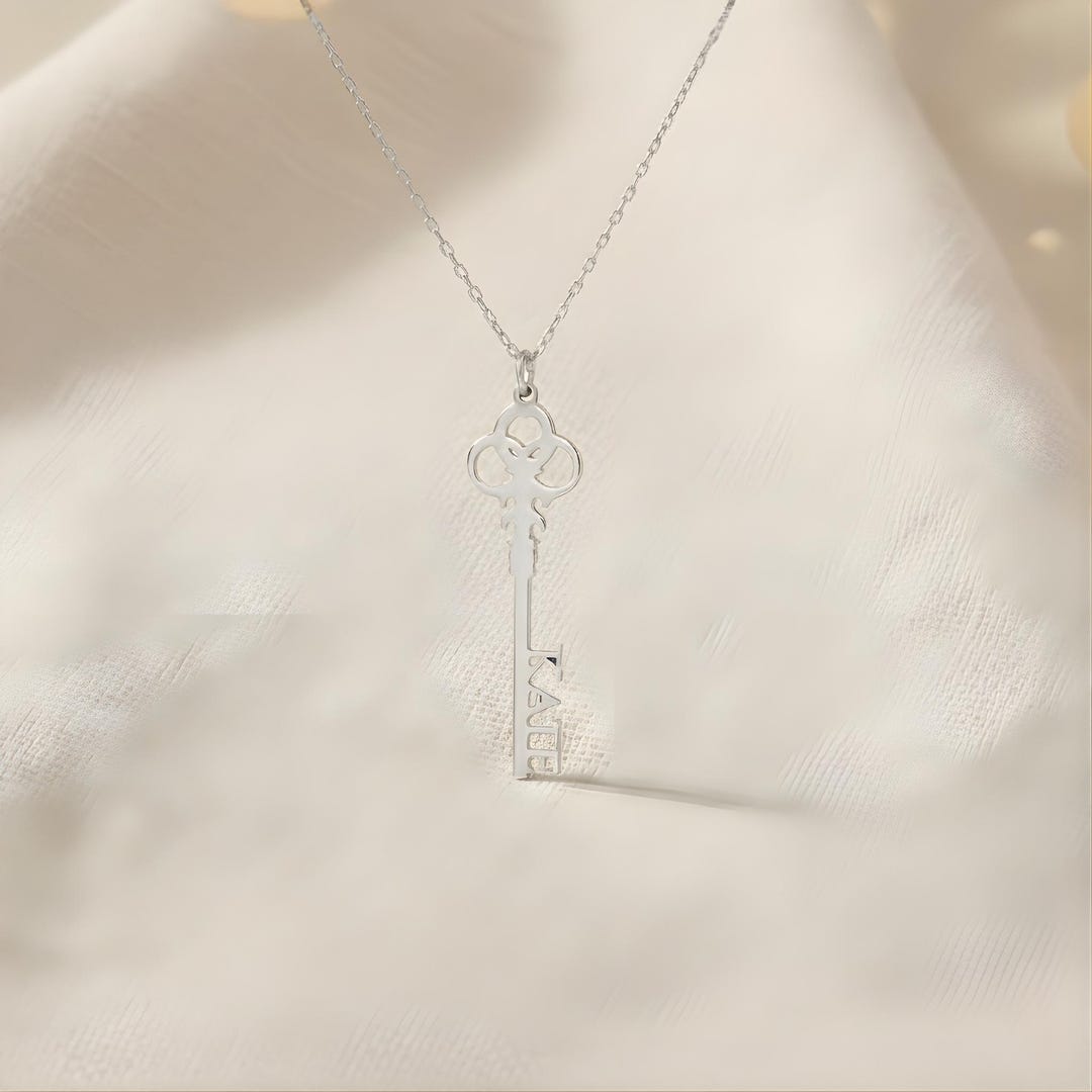 Personalized Key Name Necklace | Custom Gold Key Pendant With Name ...