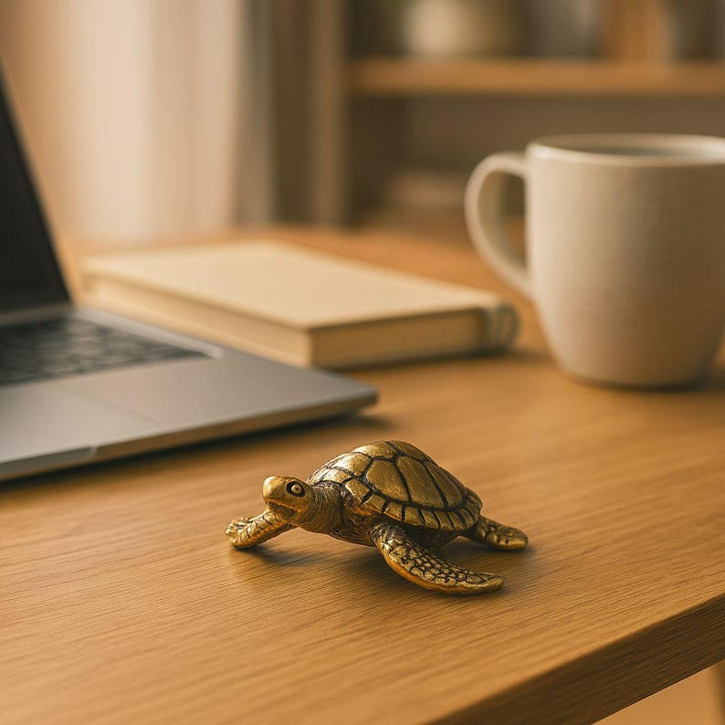 Brass Turtle Figurine, Miniature Tea Pet, Desk and Shelf Ornaments ...