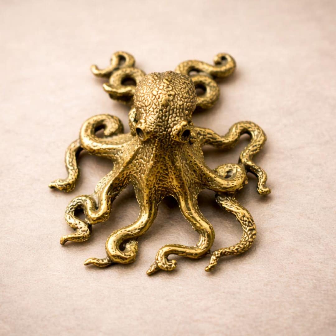 Brass Octopus Figurine, Tea Pet Figure, Desk Decor Statue, Lucky ...