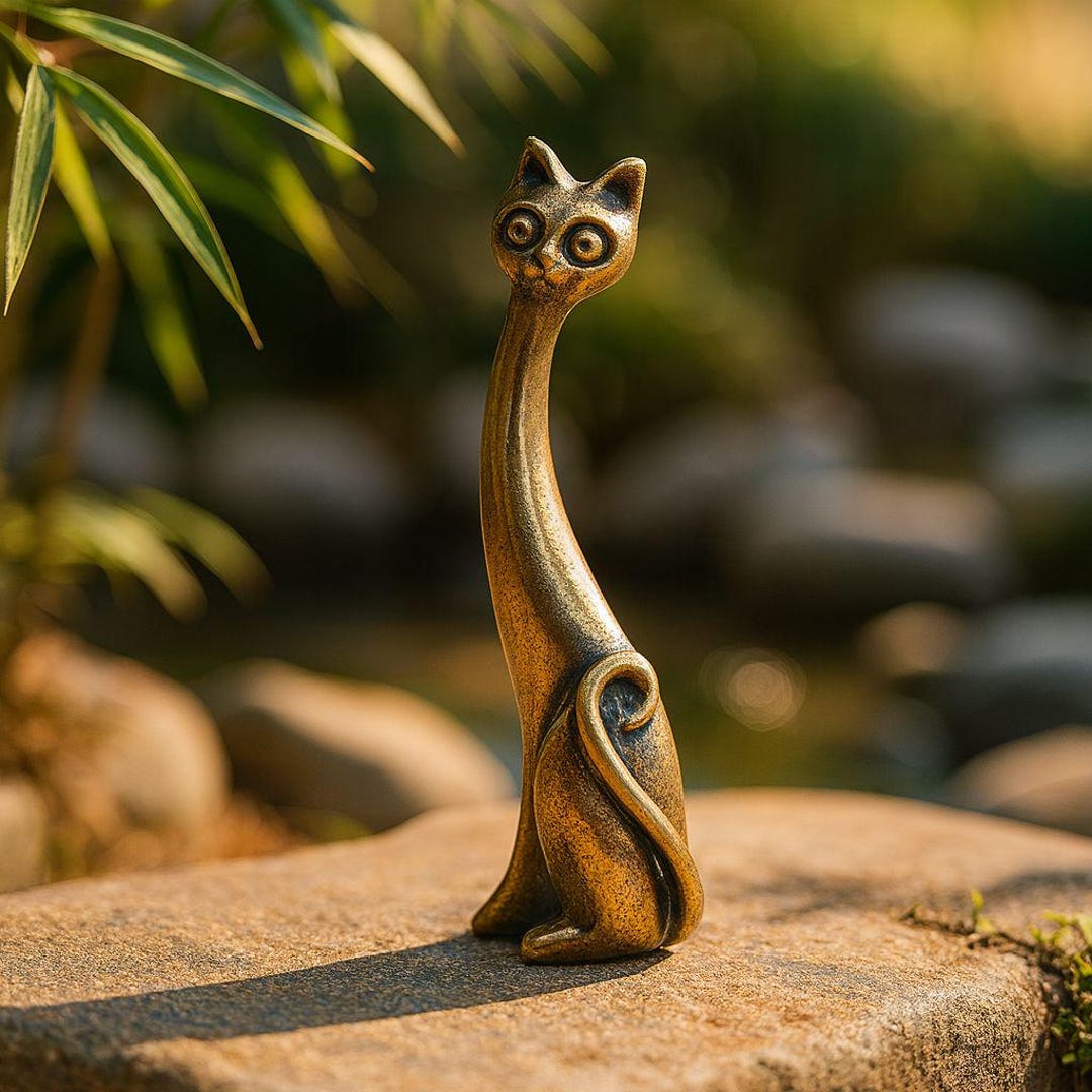 Brass Cute Cat, Miniature, Statue, Desk Ornaments, Home Decoration ...