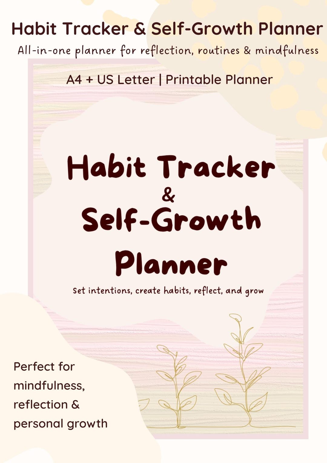Printable Habit Tracker & Self-growth Planner: Reflection Journal ...