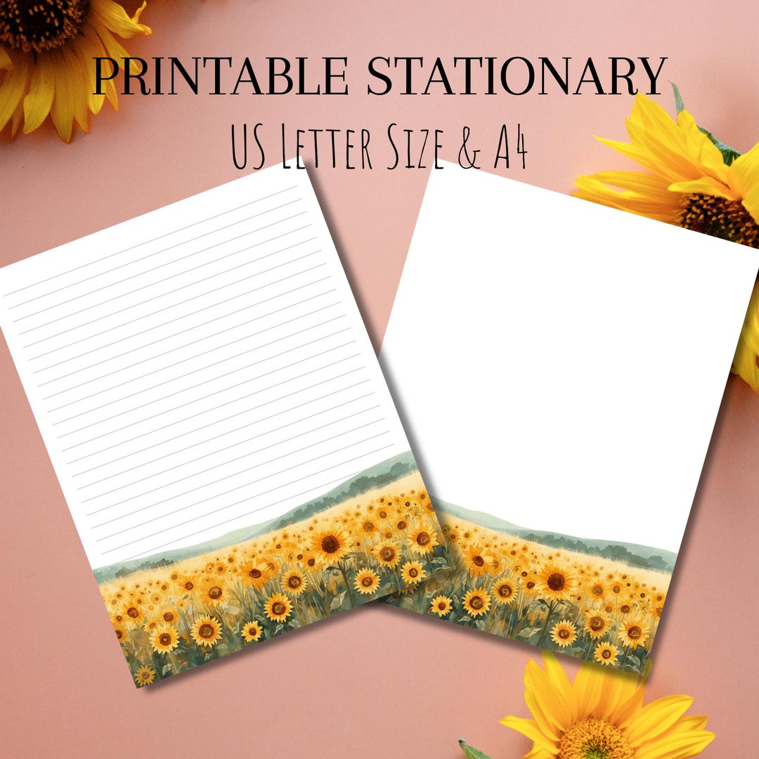 Sunflower Printable Stationary Paper, Printable Letter Paper, Printable ...