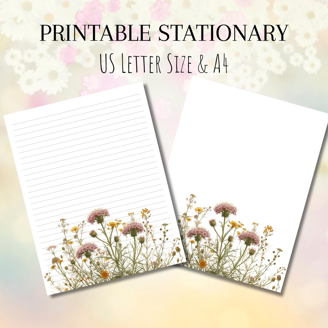 Wildflower Printable Stationary Paper, Printable Letter Paper ...