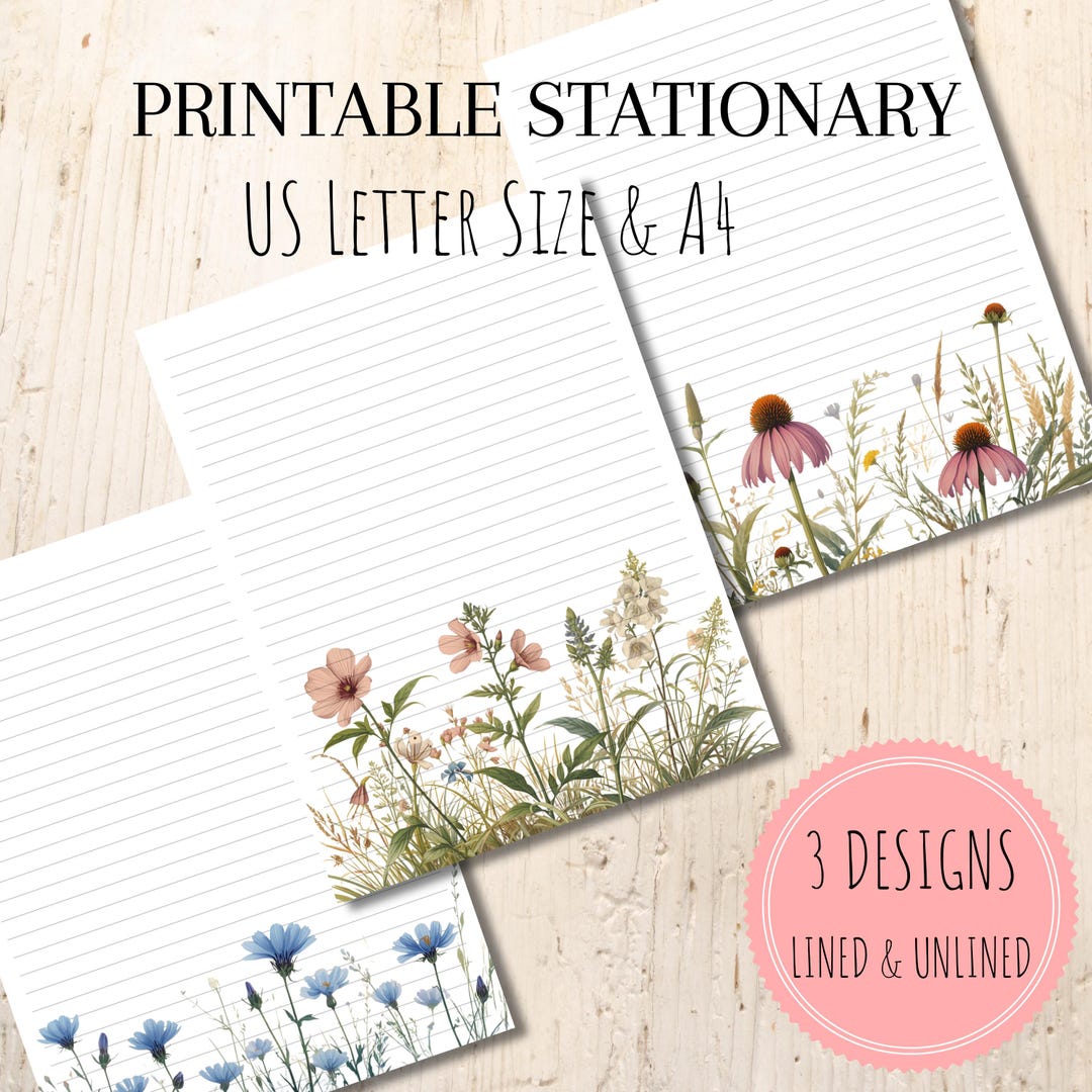 Wildflowers Printable Stationary Paper, Printable Letter Paper ...