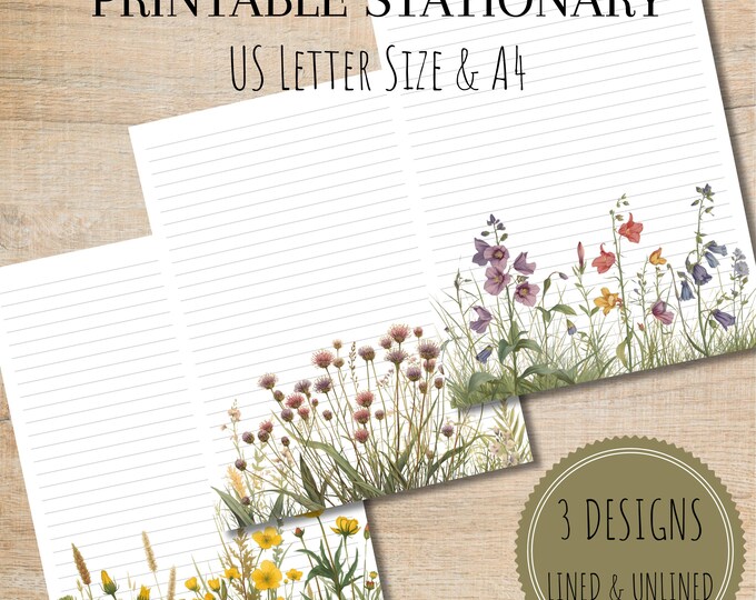 Printable Floral Stationery, 6 Floral Writing Paper, Digital Download ...