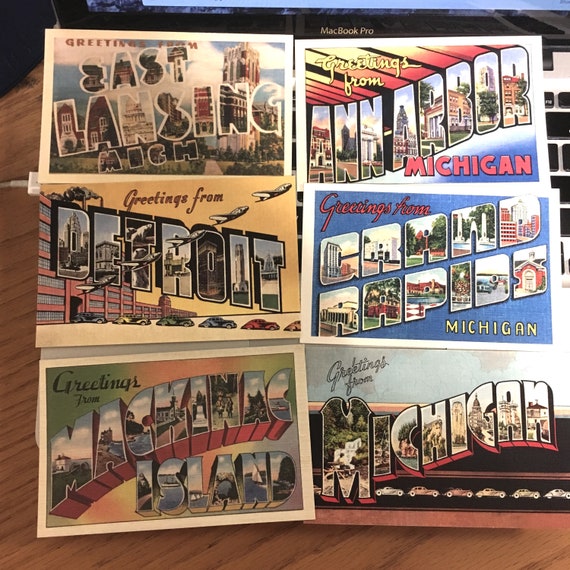 6 Pack Large Letter Michigan Cities Postcards USA Michigan | Etsy