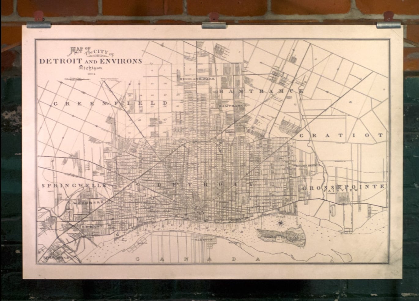 1904 Detroit mapa de la reproducción fina mano proyectada a mano EE.UU ...
