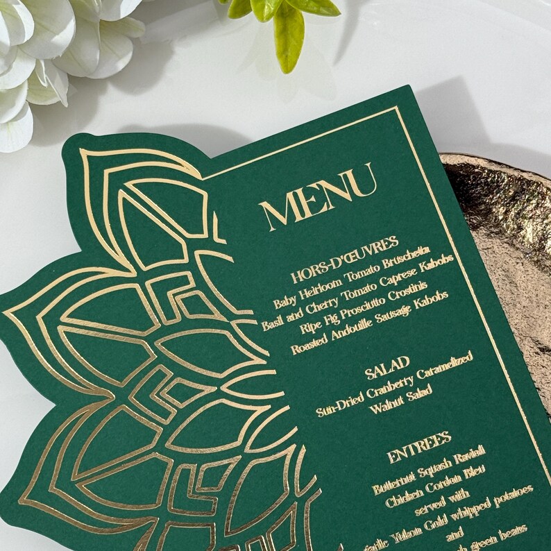 Antique Green Menu Card: Gold Leaf Floral Design - Etsy