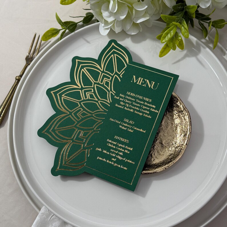 Antique Green Menu Card: Gold Leaf Floral Design - Etsy