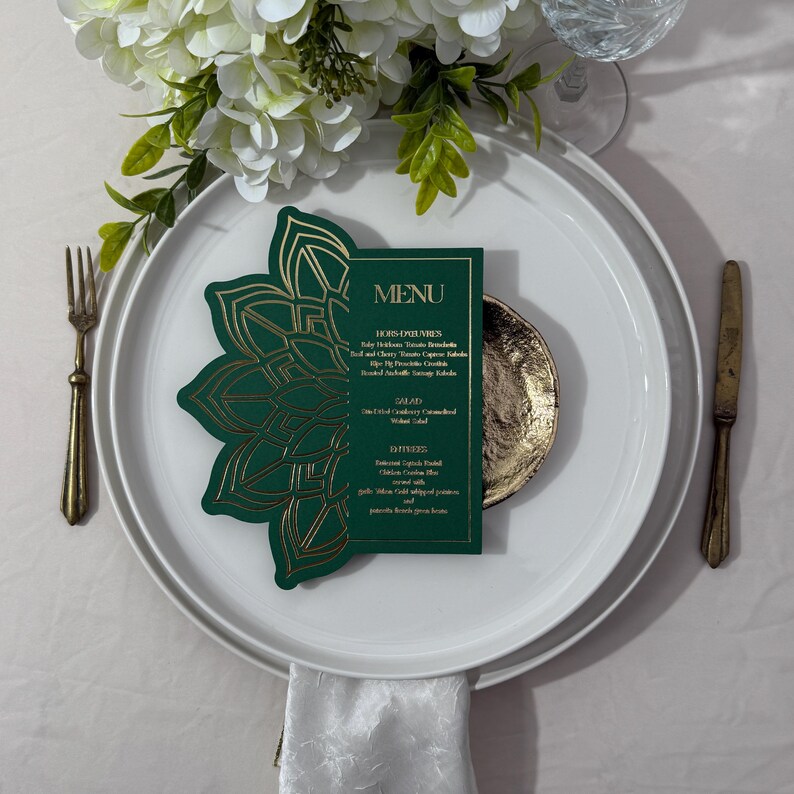 Antique Green Menu Card: Gold Leaf Floral Design - Etsy