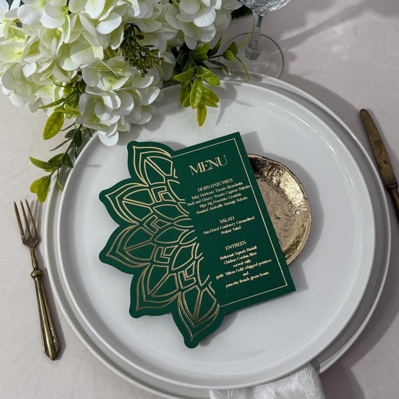 Antique Green Menu Card: Gold Leaf Floral Design - Etsy