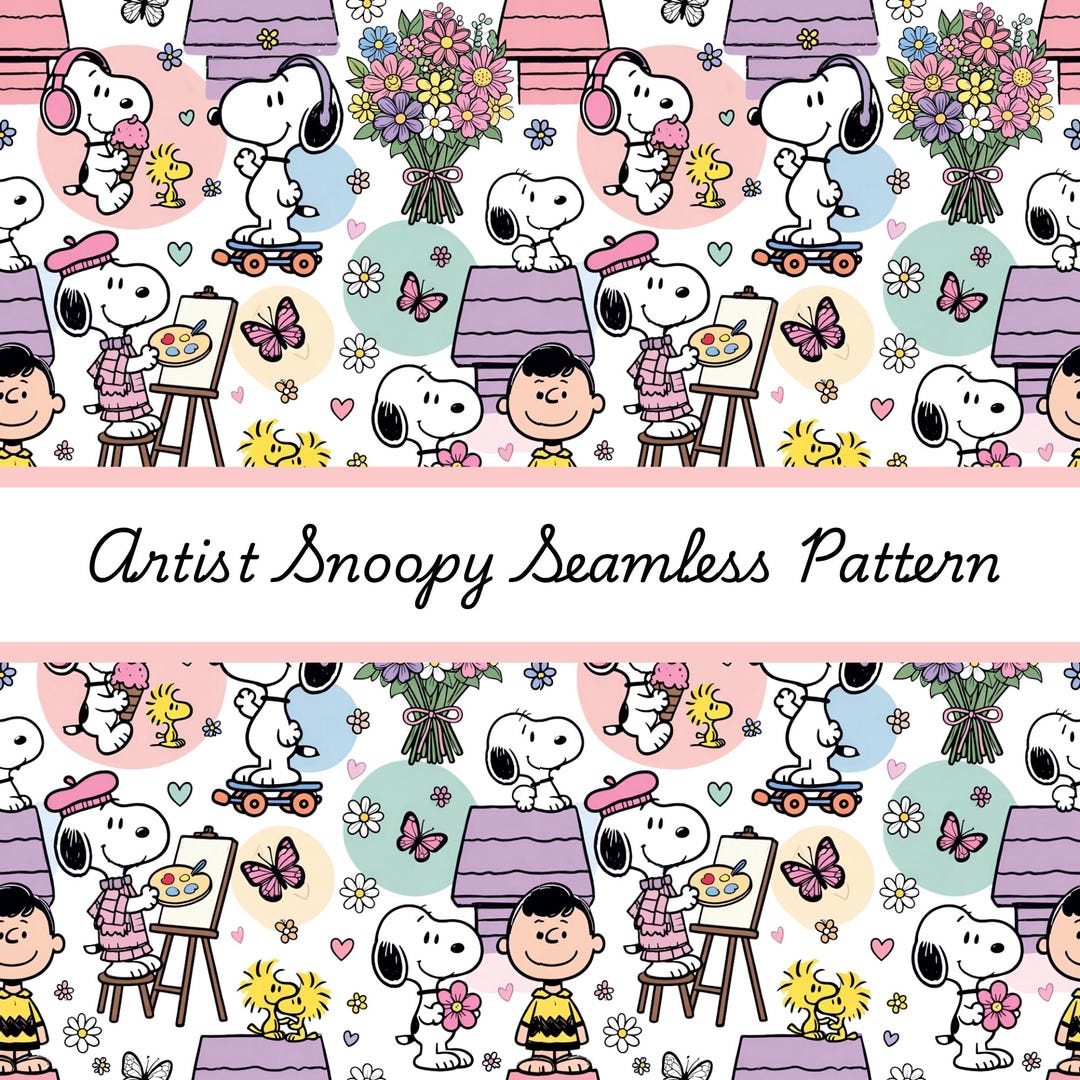 Snoopy & Friends | Pastel Art Vibes | Seamless Pattern - Etsy