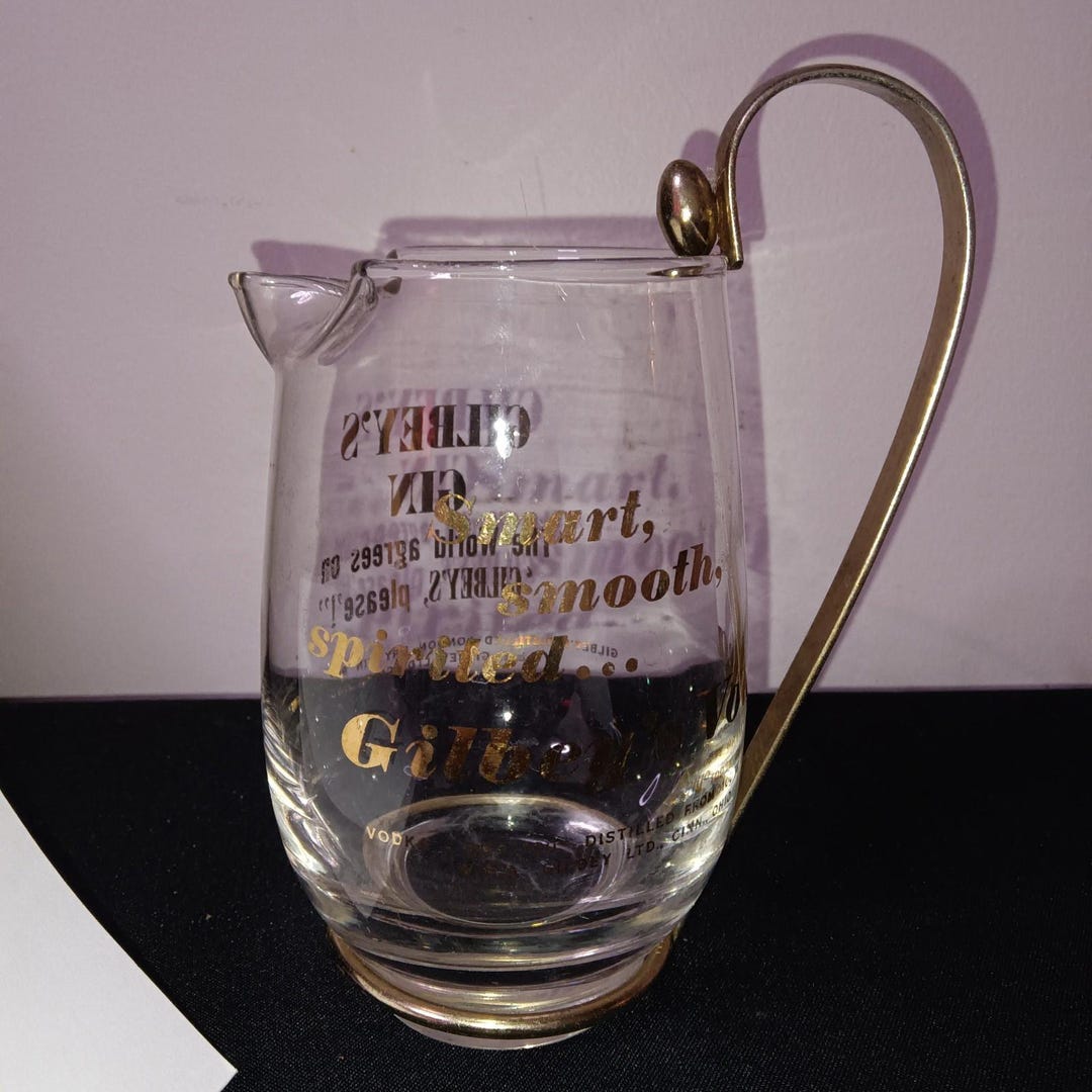 VTG Gilbey's Gin & Vodka Smooth Smart Spirited Glass Metal Handle 5 ...