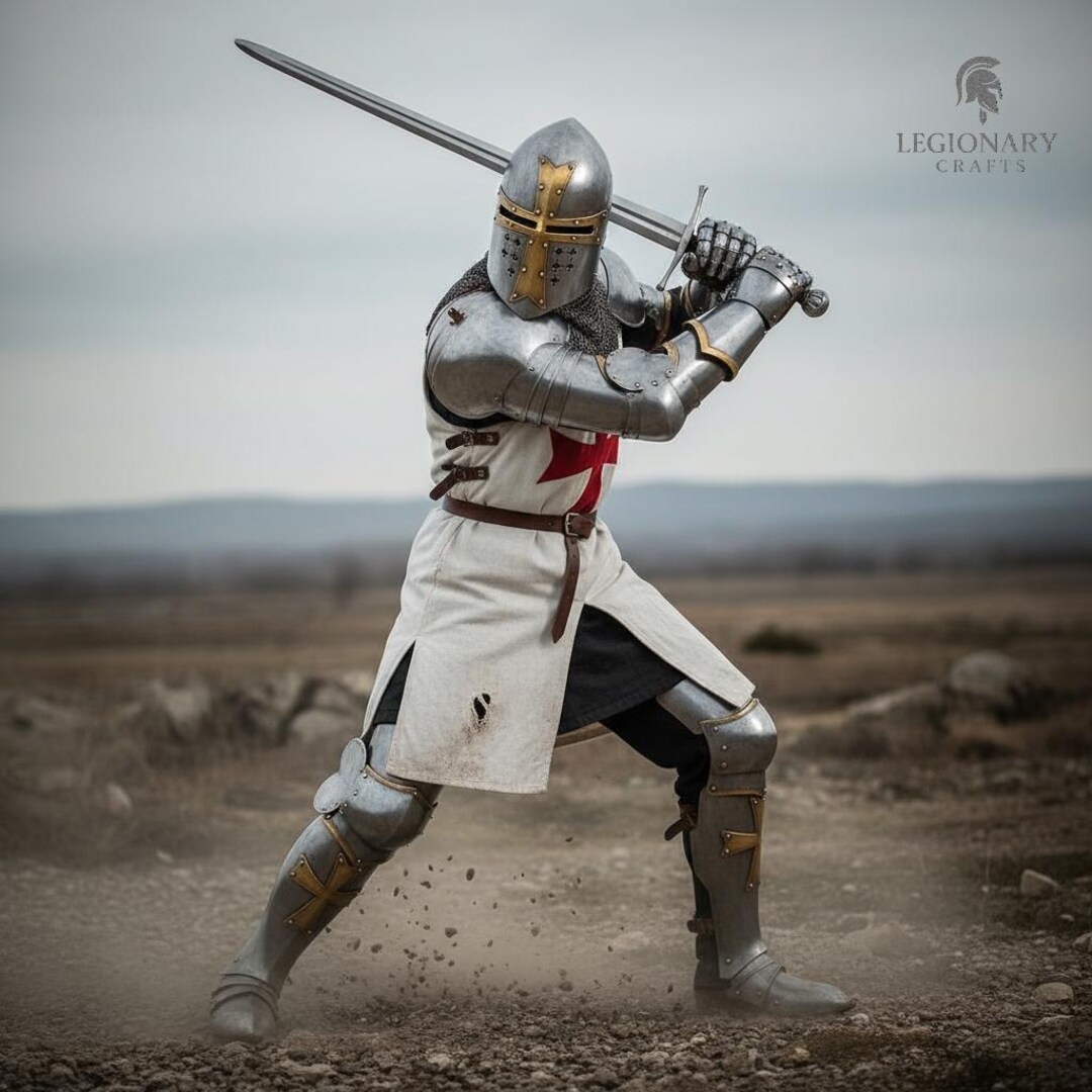 Medieval Templar Knight Costume Set Tunic | Silver Steel Armor Cosplay ...