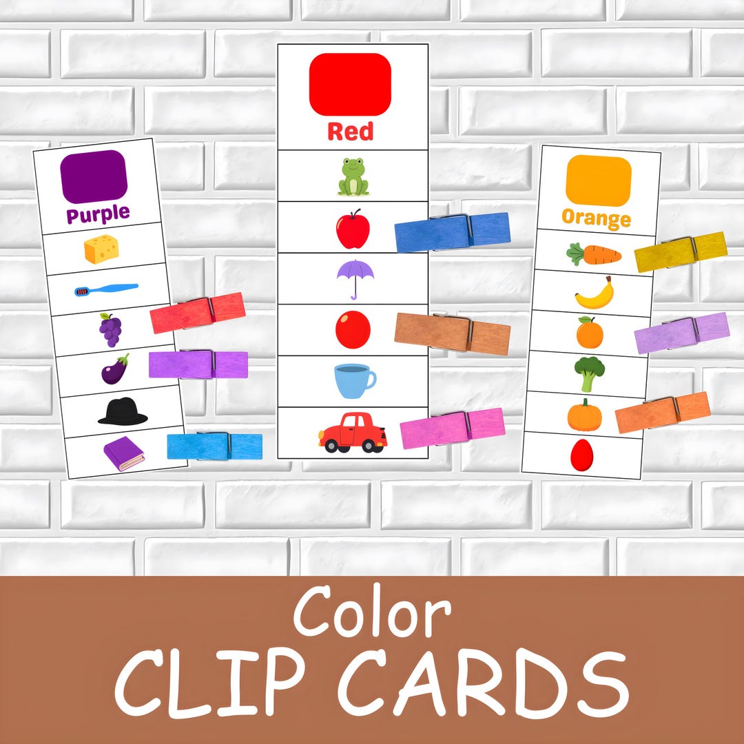 Coloring Match Clip Cards, Color Matching Activity for Kids, Color ...