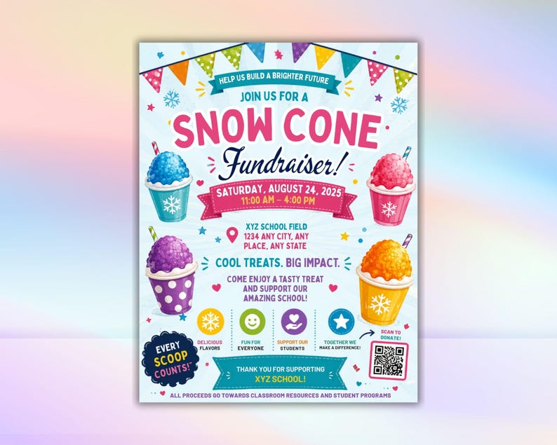 Editable Snowcone Fundraiser Flyer CANVA Template for Summer Colorful ...