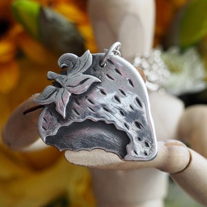 A Pretty Simple Fine Silver Strawberry on a Long Chunky - Etsy