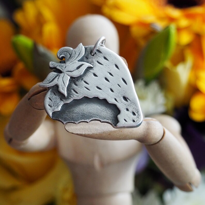 A Pretty Simple Fine Silver Strawberry on a Long Chunky | Etsy