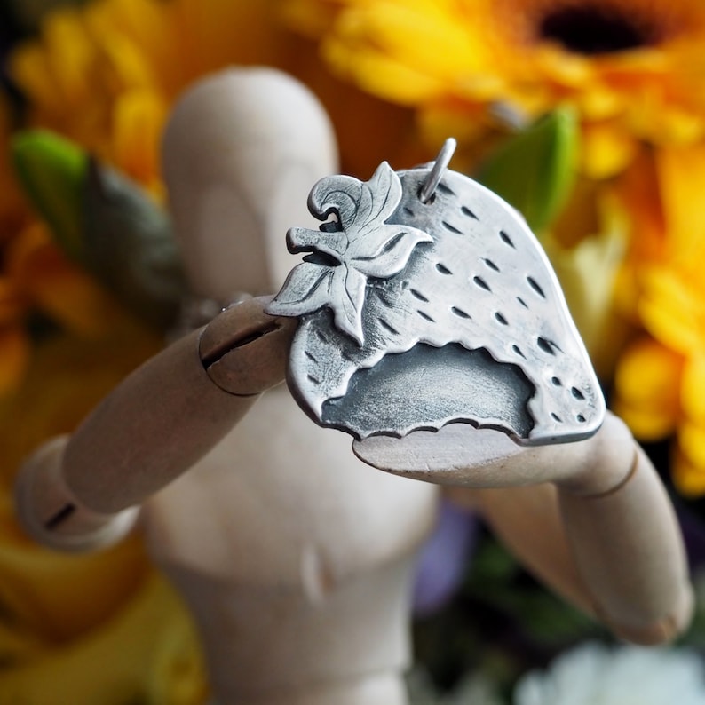 A Pretty Simple Fine Silver Strawberry on a Long Chunky | Etsy