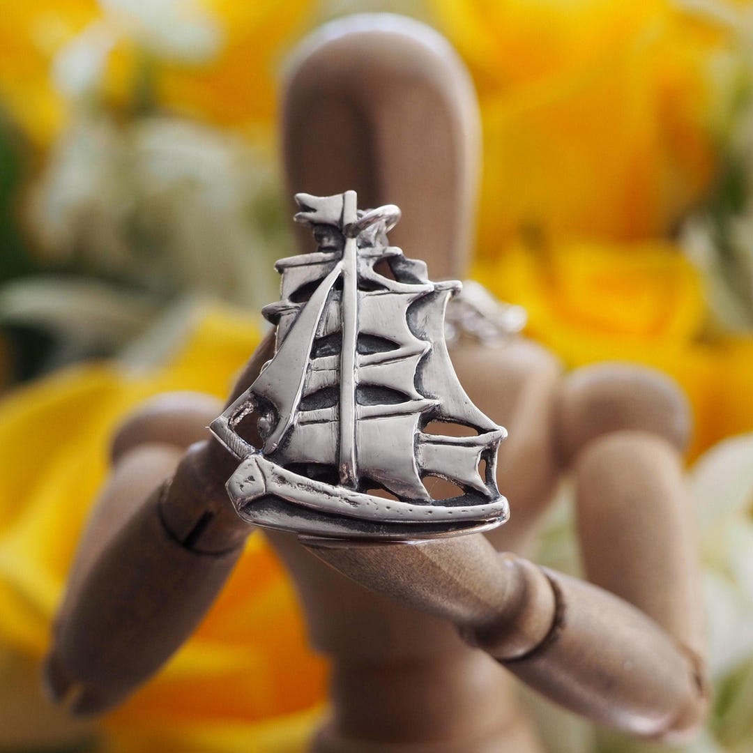 A Gorgeous Handmade Fine Silver Two Masted Ship With Beautifully ...