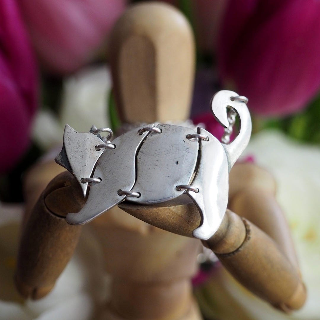 A Beautiful Hand Made Kinetic Cat, in Fine Silver He Moves All by ...