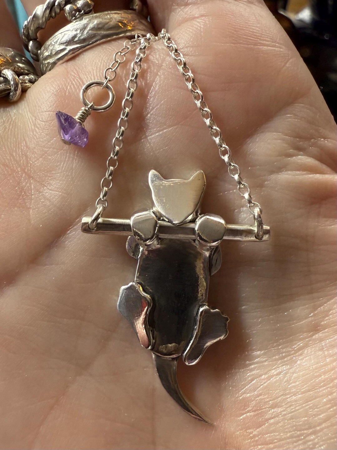 A Beautiful Handmade Fine Silver Clumsy Kitten Cat Hanging From His ...