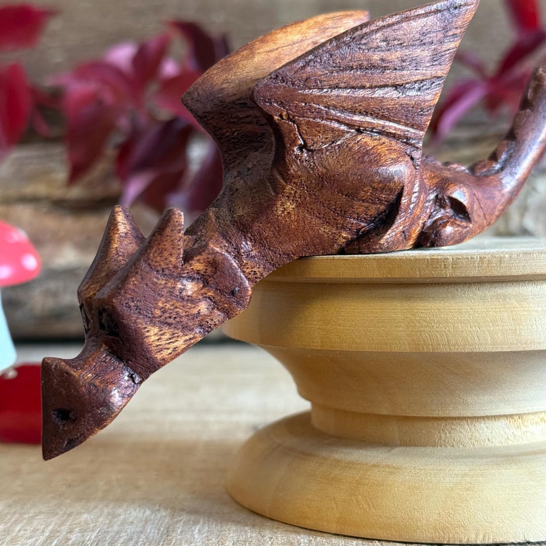 Small Natural Wood Shelf Dragon – Hand Carved Wooden Mythical Creature ...