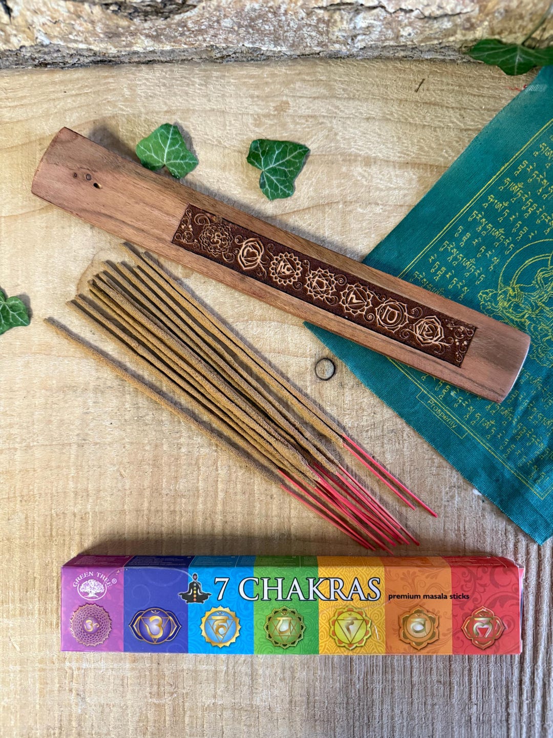 Seven Chakra Incense Sticks & Wooden Chakra Holder – Handcrafted ...