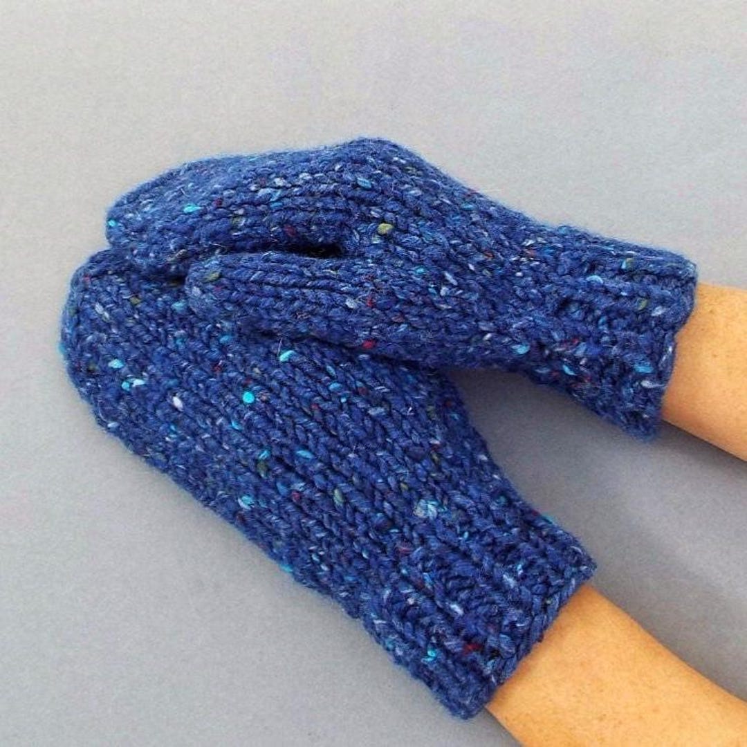 Handmade Wool Mittens, Blue Winter Gloves for Women, Ideal Christmas ...
