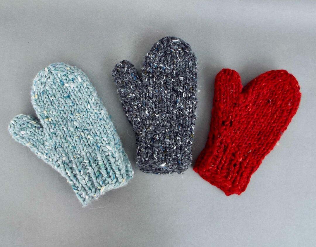 Chunky Wool Winter Mittens for Kids, Turquoise, Red, Black, Blue ...