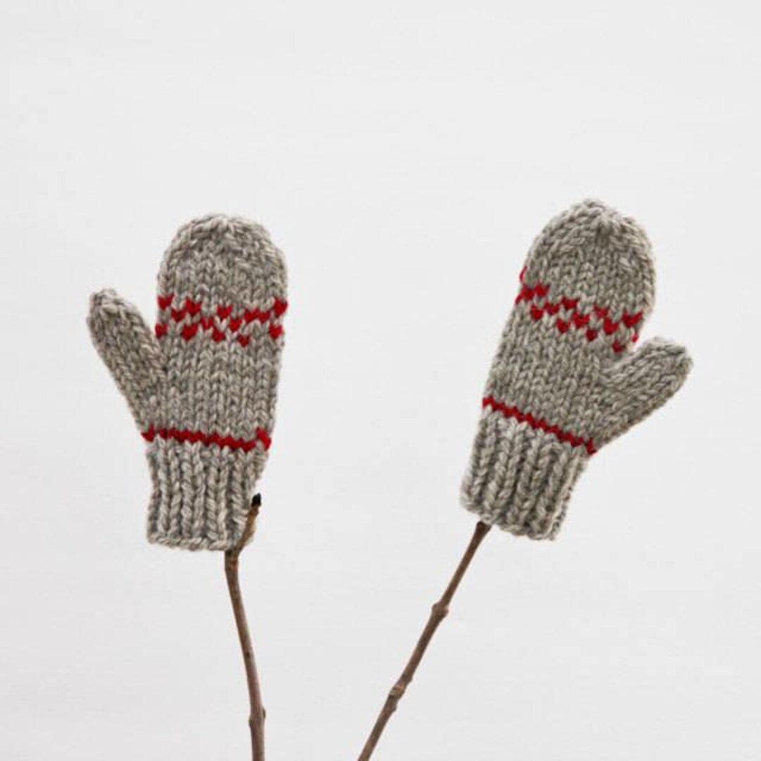 Undyed Wool Mittens for Kids, Hand Made Natural Wool Mittens, Grey Kids ...