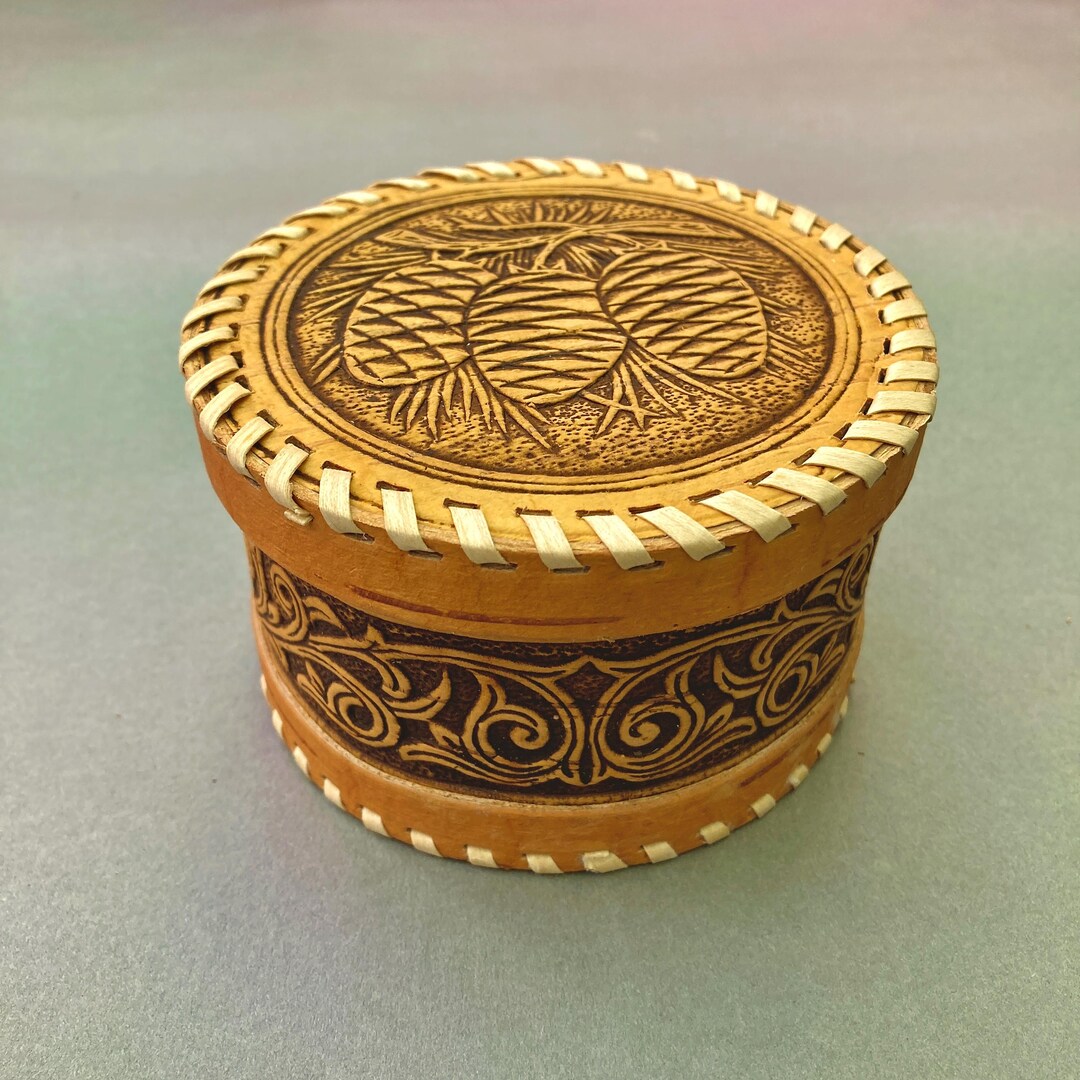Forme ronde en écorce de bouleau, boîte de mercerie à bijoux, récipient ...