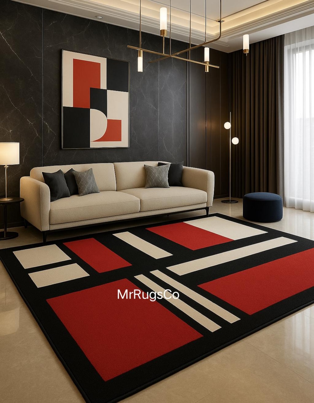 Modern Geometric Red–black–cream Area Rug | Luxury Contemporary Carpet ...