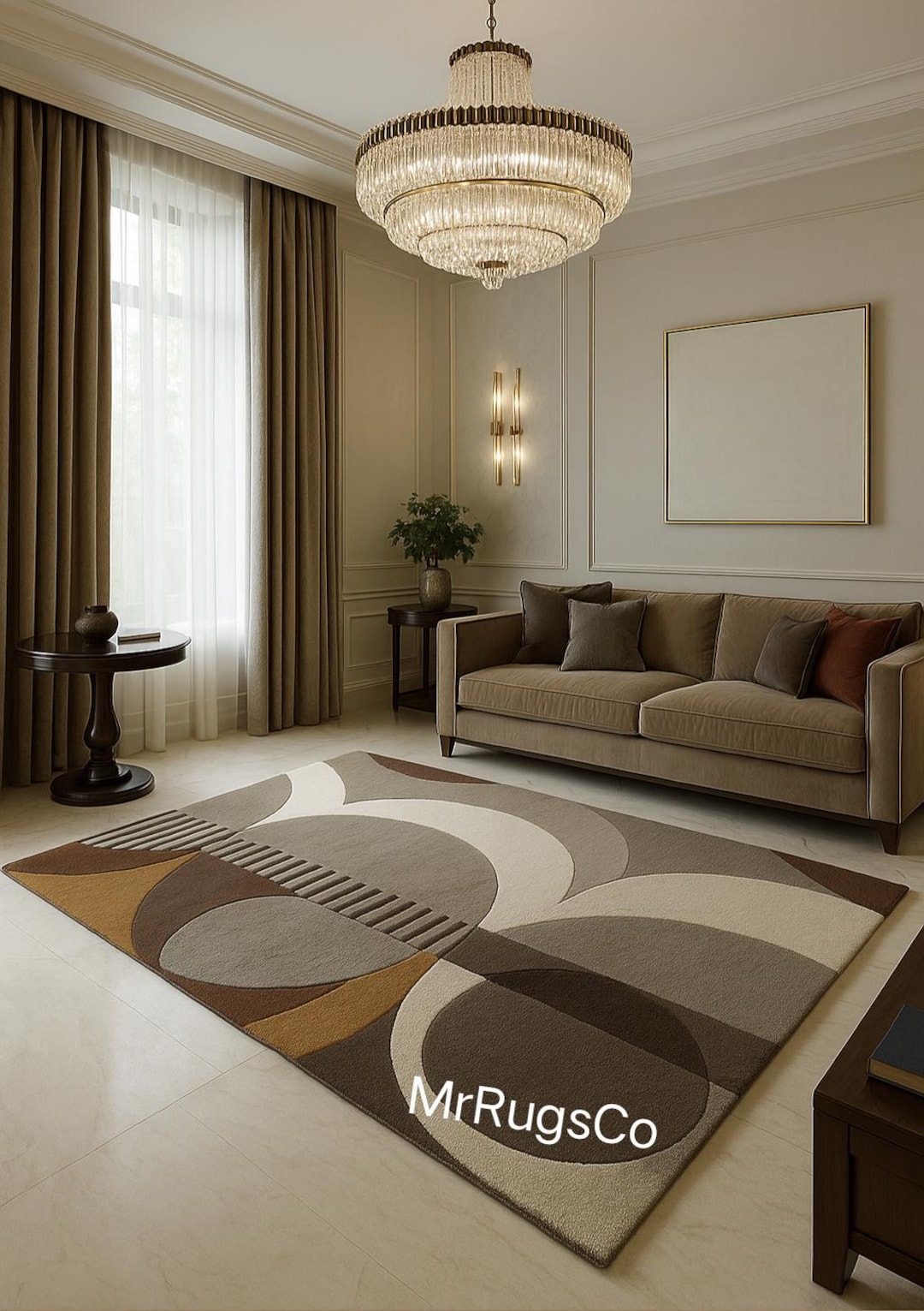 Abstract Beige & Brown Rug | Modern Geometric Plush Carpet - Etsy