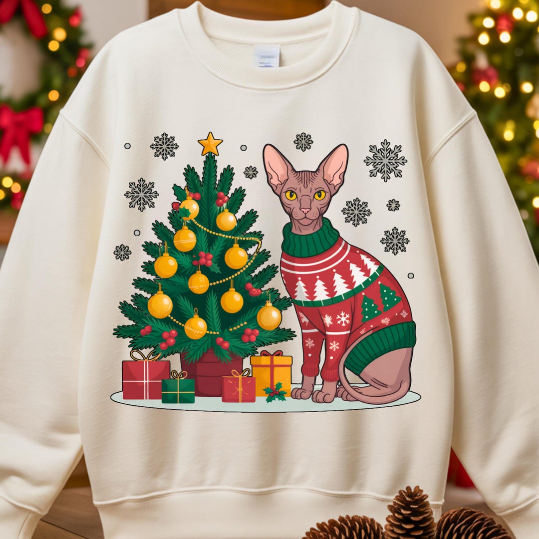 Christmas Sphynx Cat Sublimation Png, Holiday Sweater Desing, Kitty ...
